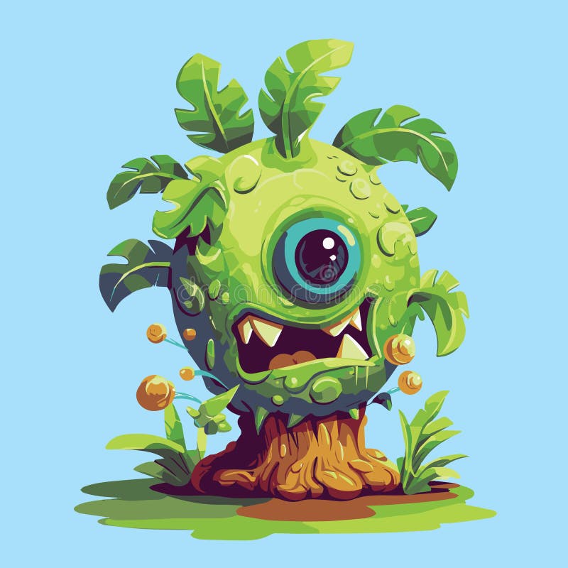 Cute Cartoon Monster on the Green Grass. Vector Illustration Isolated ...