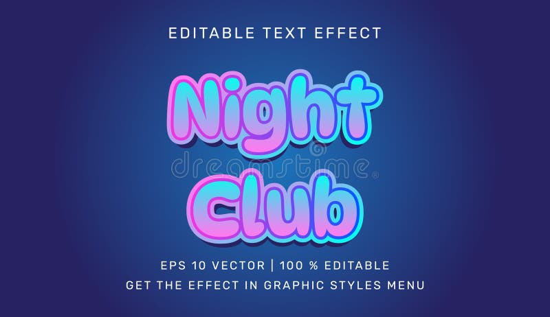 Night Club 3d Editable Text Effect Template Stock Vector - Illustration ...