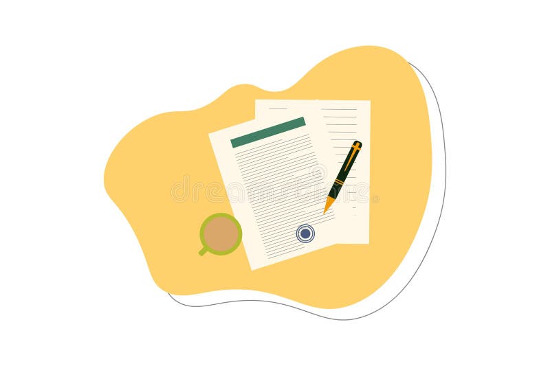 Colored Vector Illustration of Contract Pages with Text and Stamp Stock ...