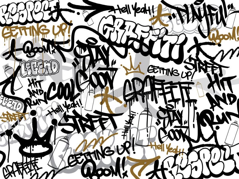 Graffiti Background with Throw-up and Tagging Hand-drawn Style. Street ...