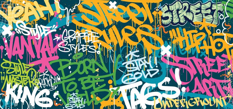 Graffiti Background with Throw-up and Tagging Hand-drawn Style. Street ...