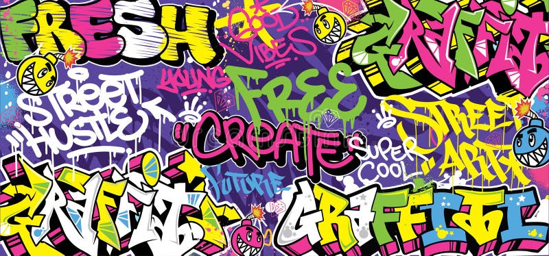 Graffiti Background with Throw-up and Tagging Hand-drawn Style. Street ...