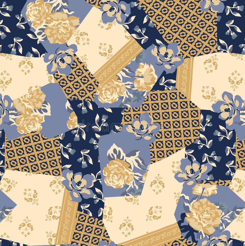 Ethnic, Floral and Geometric Motifs Fabric Patchwork Abstract Vector ...