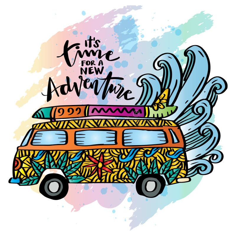 Big Adventure Lettering with Cute Cartoon Elephant Stock Illustration ...