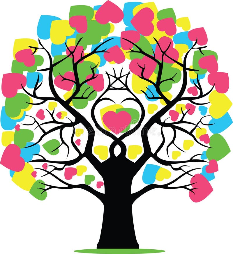 Love Tree, Oak Tree with Multicolour Hearts Jpg and Eps File Stock ...