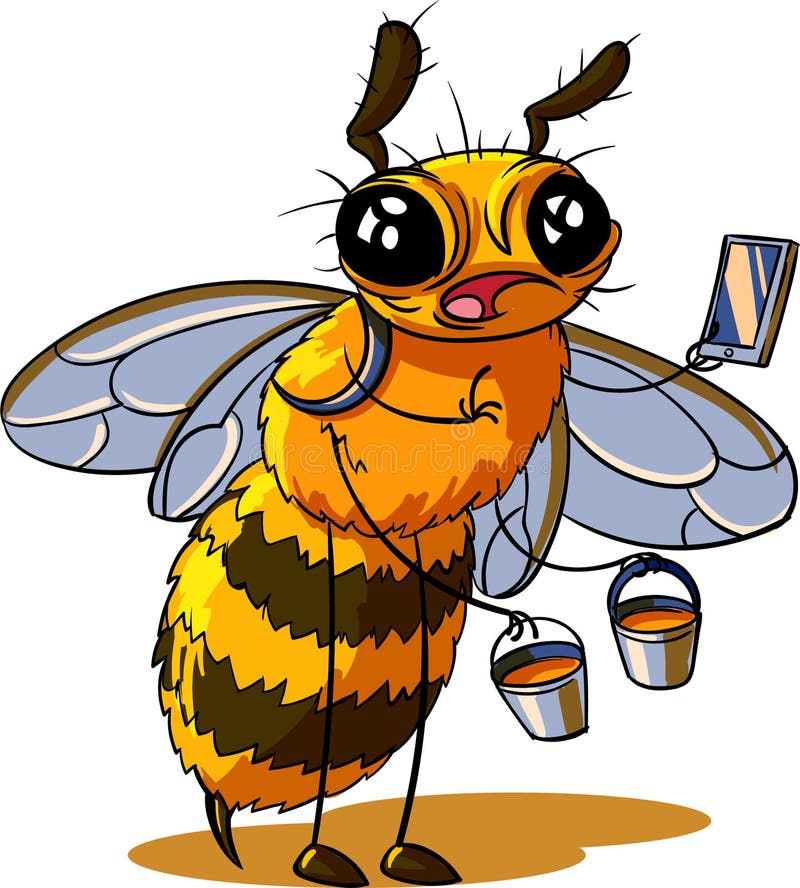 Busy Bee Managing the Work with Smartphone Stock Illustration ...