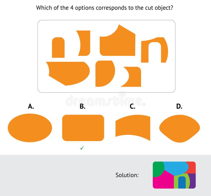 IQ Question Cut Object Shape with Four Options Stock Vector ...