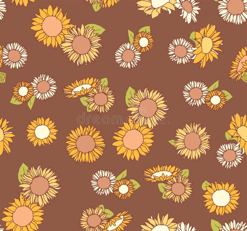 Retro Sunflower Seamless Print and Pattern Stock Vector - Illustration ...
