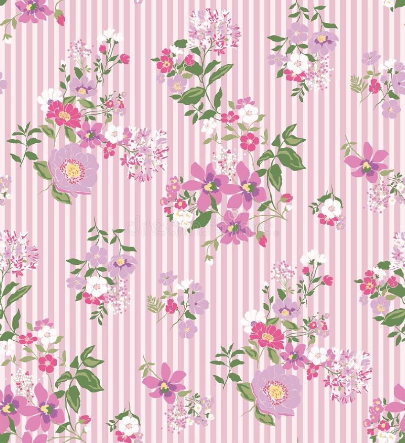 Colourful Stripe Floral Seamless Patern Stock Vector - Illustration of ...
