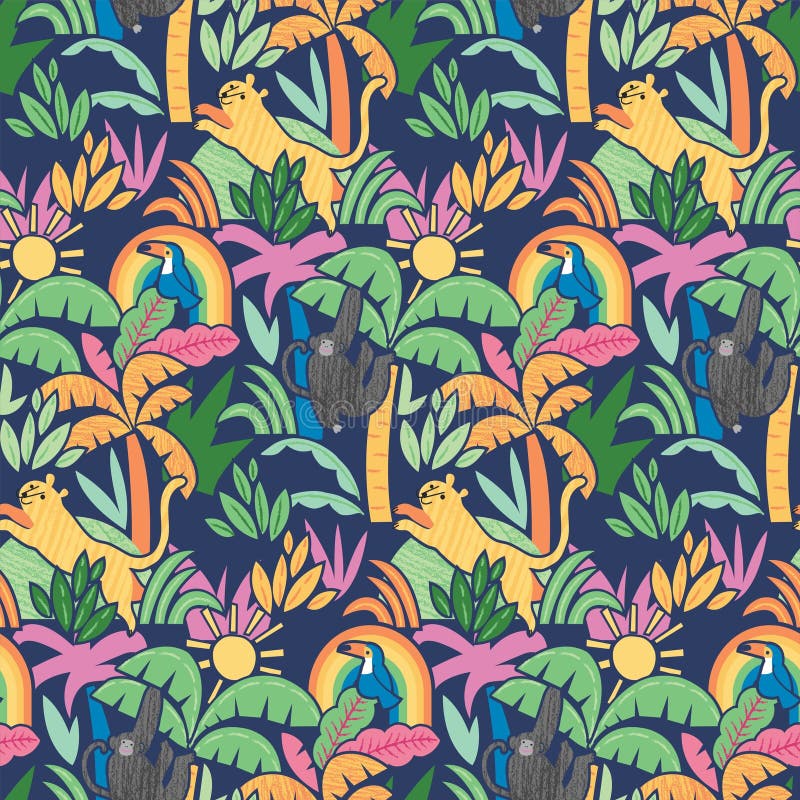Conversational Animal Jungle Seamless Pattern Stock Vector ...