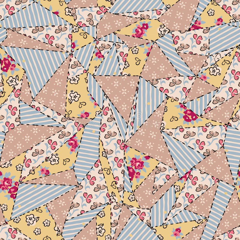 Ethnic, Floral and Geometric Motifs Fabric Patchwork Abstract Vector Seamless Pattern Stock ...