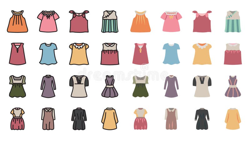 Dress Icon Set Including Kids Clothing. Stock Vector - Illustration of ...