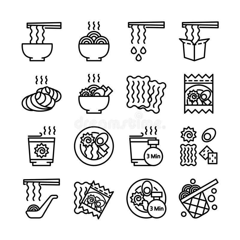 Noodle Icons, Asian Food Logos Set Stock Vector - Illustration of icons ...