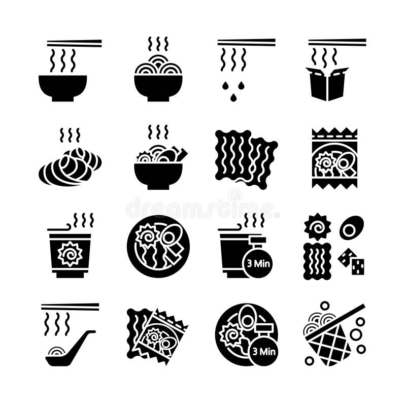 Noodle Icons, Asian Food Logos Set Stock Vector - Illustration of meal ...