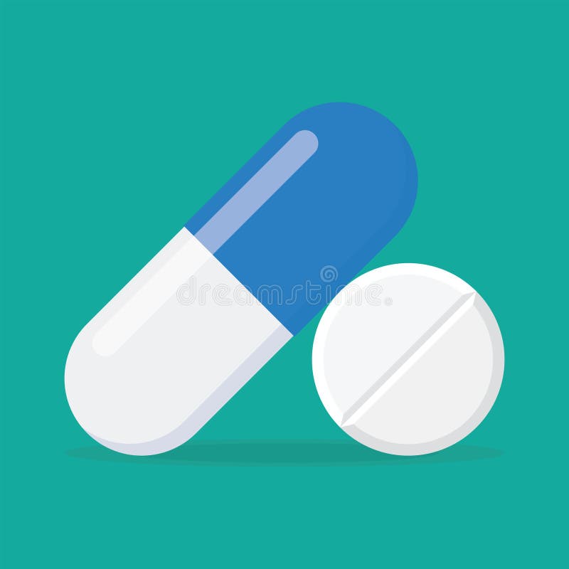 Blue Medical Pill and Tablet, Vector Illustration Isolated on Green ...