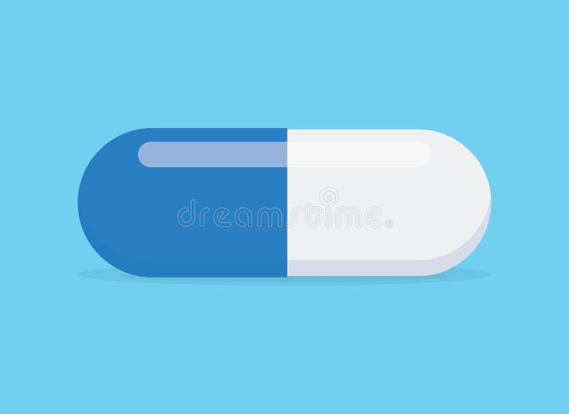 Blue Medical Pill Icon Vector Illustration Closeup Isolated on Blue ...