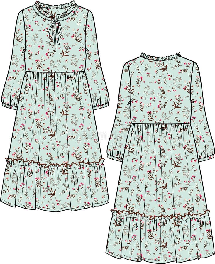 Women and Girls Wear Woven Dress in Chiffon Fabric Stock Vector ...