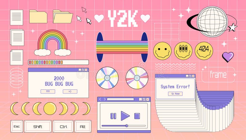 Set of Y2K Elements, Group of Vector Objects in Y2K Style, Nostalgic ...