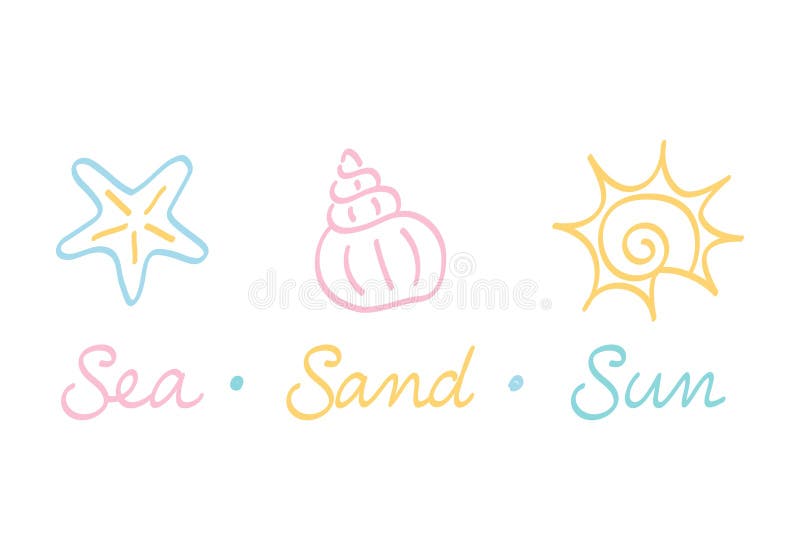 Sea sand sun - hand drawn stock vector. Illustration of sticker - 276197917