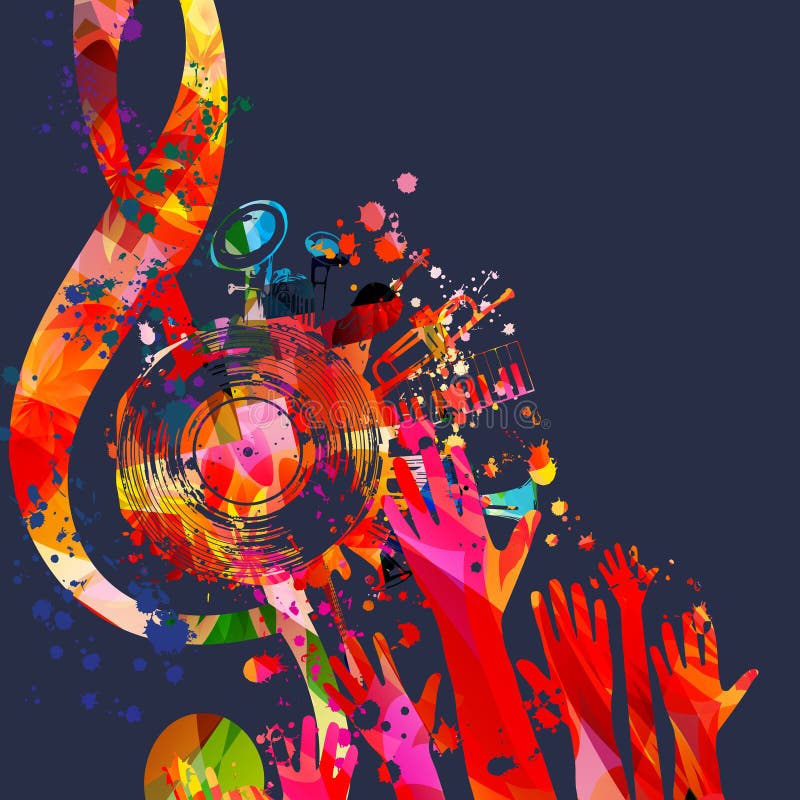 Colorful Musical Poster with G-clef, LP Vinyl Record and Musical ...
