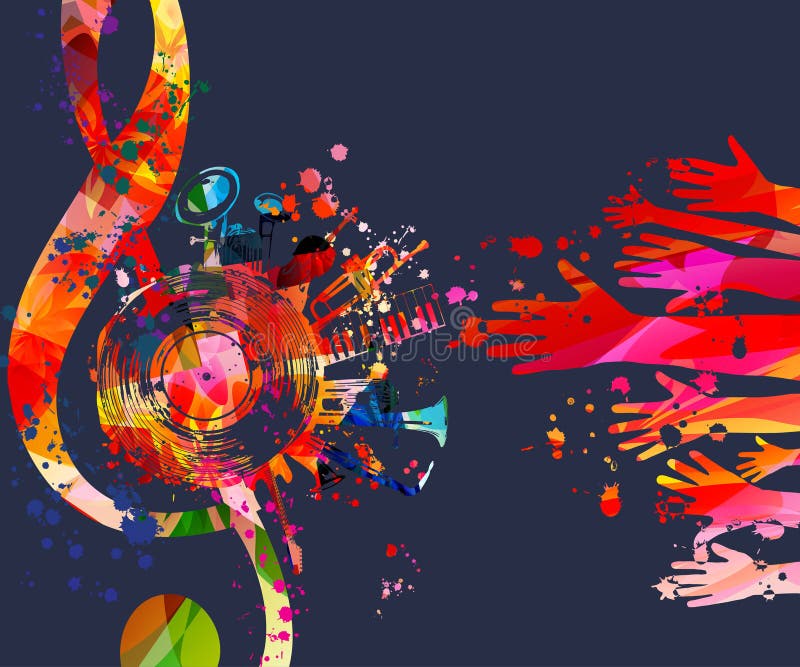 Colorful Musical Poster with G-clef, LP Vinyl Record and Musical ...