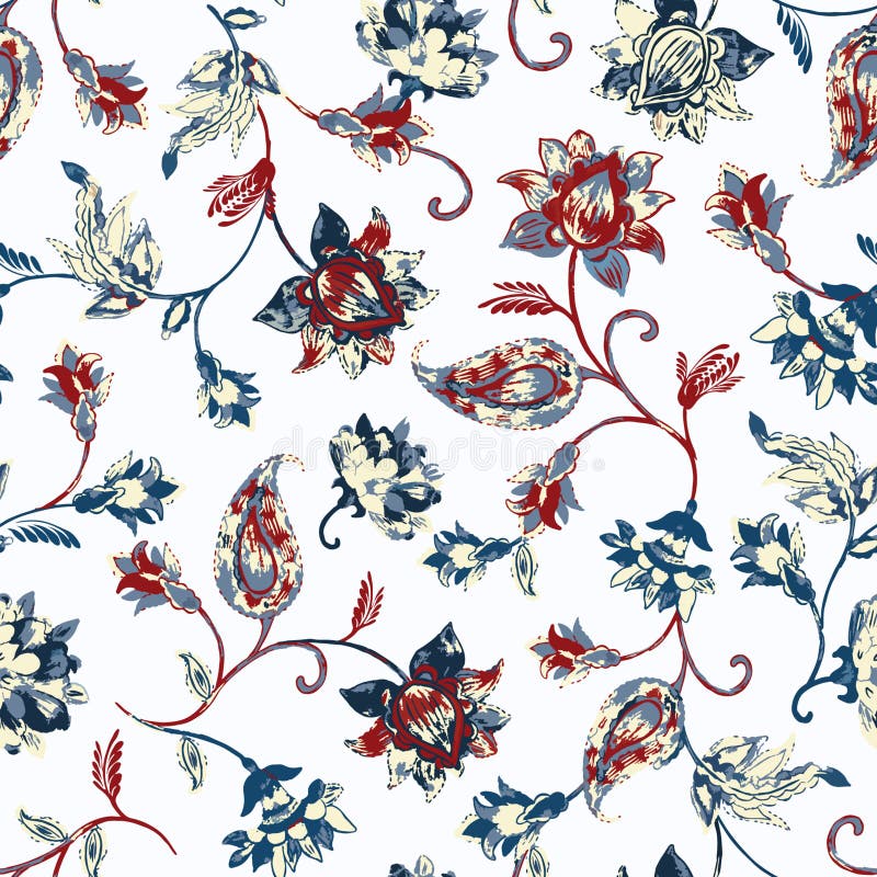 Seamless Beautiful Ethnic Floral Paisley Pattern on Background Stock ...