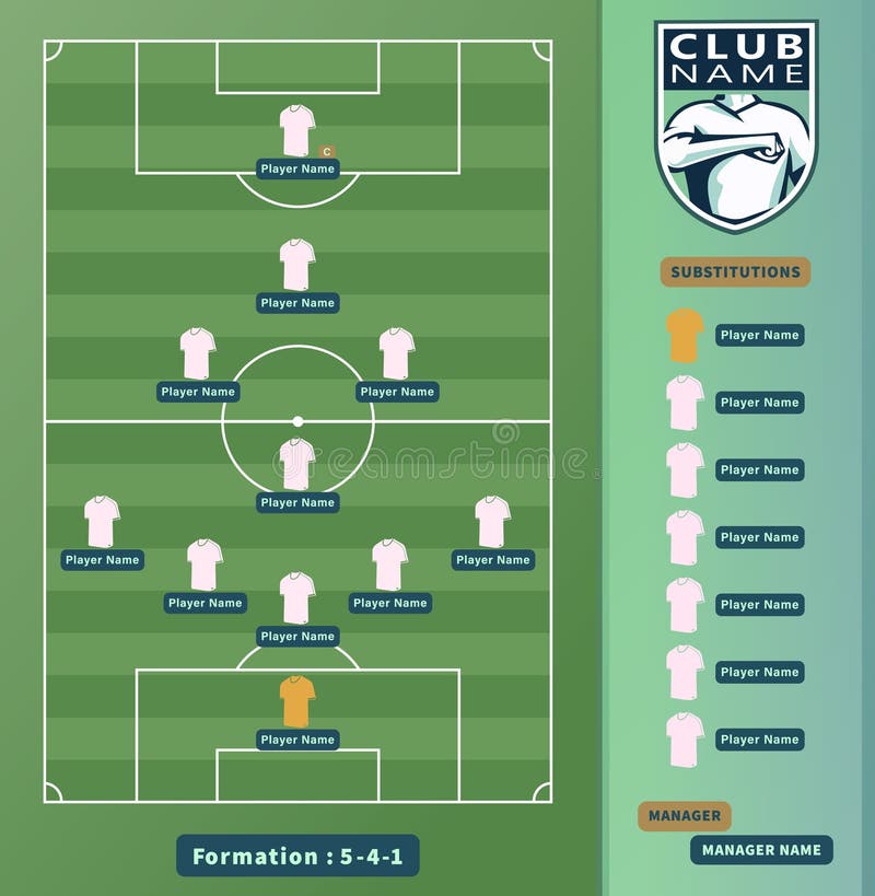 Soccer Lineups, Football Players 5-4-1 Formation Scheme Stock Vector ...