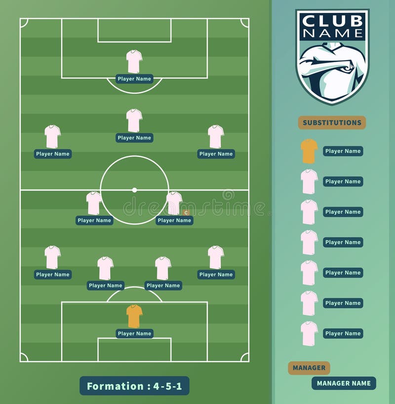 Soccer Lineups, Football Players 4-5-1 Formation Scheme on a Soccer ...