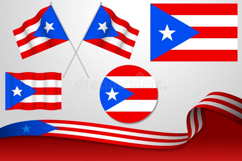Set of Puerto Rico Flags in Different Designs Stock Vector ...