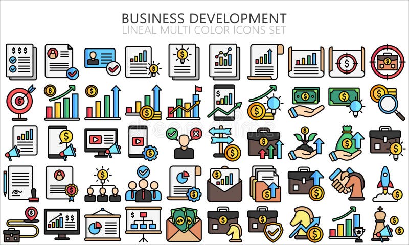 Business Development Lineal Multi Color Icons Set Stock Illustration ...