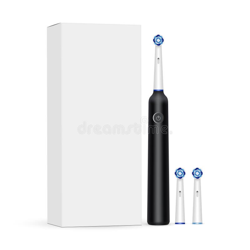 Black Electric Toothbrush Mockup with Brush Heads and Packaging Box ...