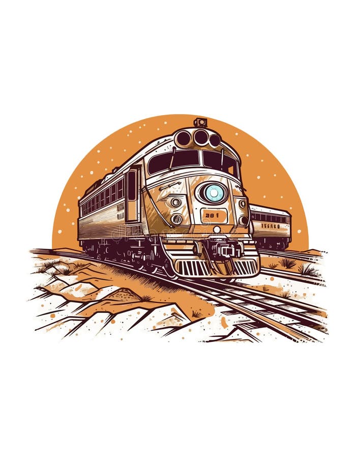 Train in Front of a Desert Hand Drawn Illustration, Train Hand Drawn ...
