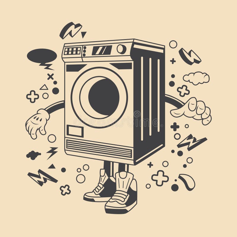 Retro Washing Machine Cartoon Character Vector Illustration Stock ...