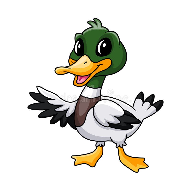Cute Cartoon Mallard Duck Waving Stock Vector - Illustration of living ...