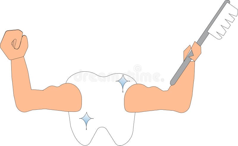 Teeth with Hand Holding a Brush To Clean and Being Strong Simple Vector ...