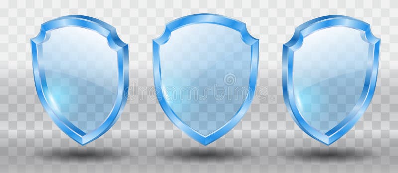 Set of Realistic Glass Shield or Metal Silver or Gold Shield Isolated ...