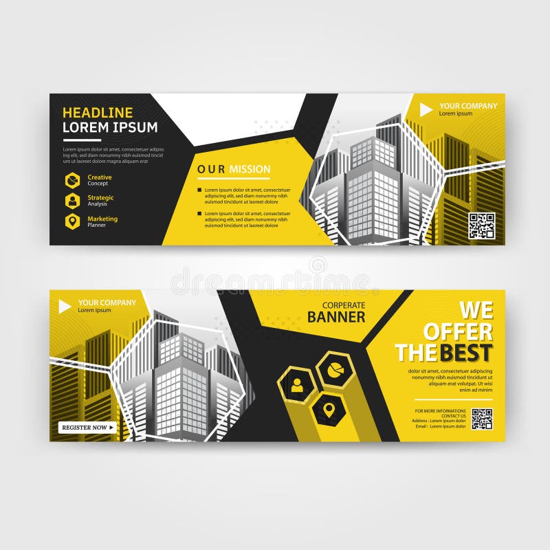 Yellow and Black Color Geometric Corporate Business Banner Template for ...