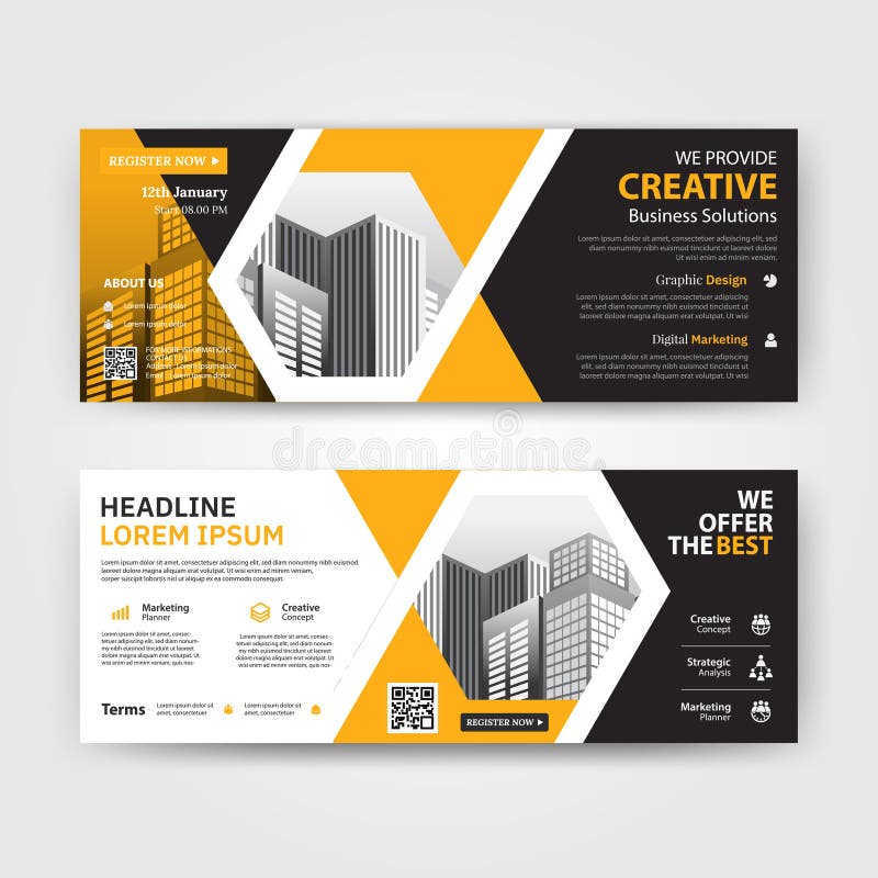 Yellow and Black Color Geometric Corporate Business Banner Template for ...