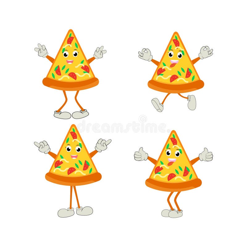 Pizza Slice Character Cartoon, Cartoon Pizza Fast Food Character with ...