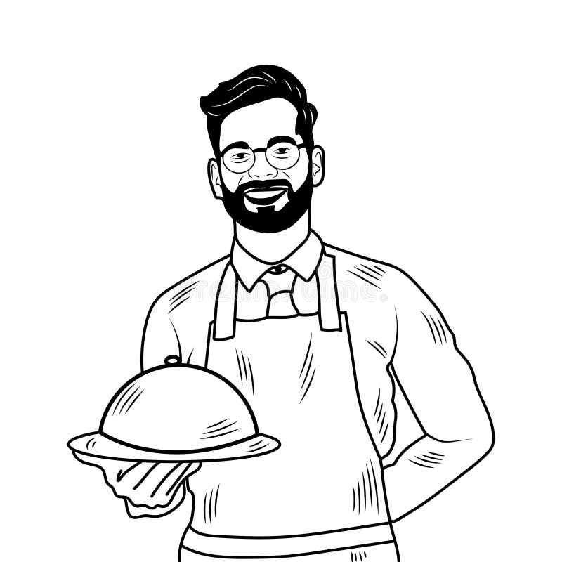 Waiter Men Vector Stock Illustration, Waiter Line Art Stock Vector ...