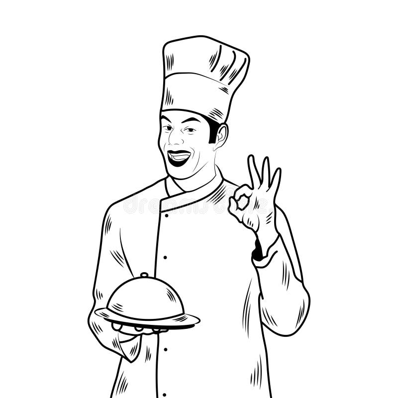 Chef Men Vector Stock Illustration, Chef Line Art Stock Vector ...