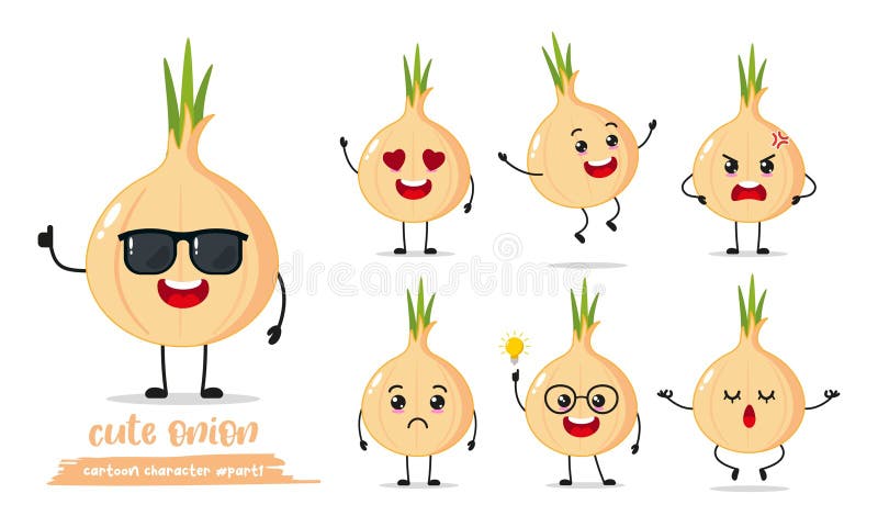 Onion Cartoon Character Set Wear Eyeglasses Stock Vector - Illustration ...