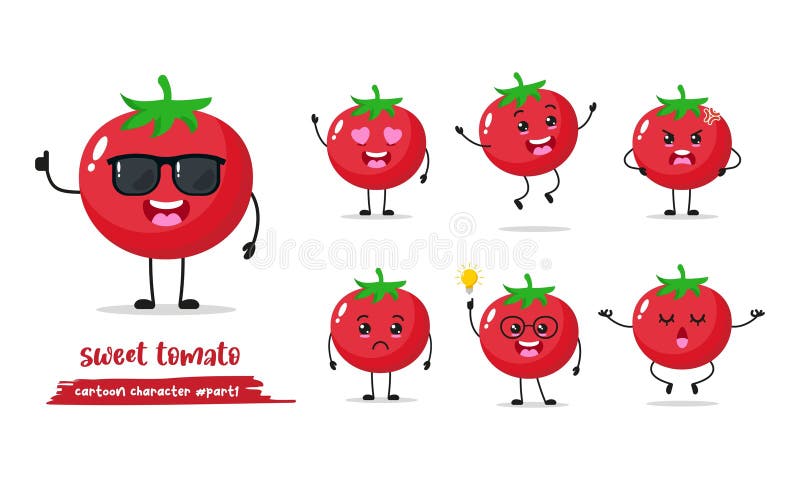 Funny Red Tomato Cartoon Character with Happy Emotion Stock Vector ...