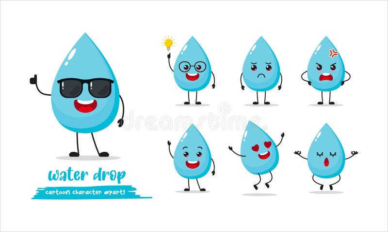 Funny Water Drop Different Face Expression Cartoon Character Set Stock ...