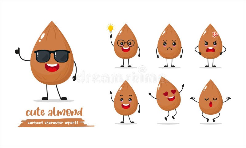 Funny Almond Different Face Expression Cartoon Character Set Stock ...