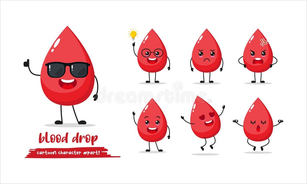 Funny Blood Drop Different Face Expression Cartoon Character Set Stock ...