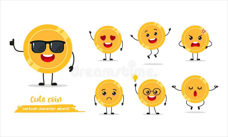Funny Coin Different Face Expression Stock Vector - Illustration of ...
