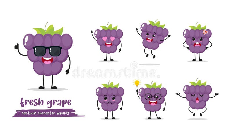 Funny Grape Different Face Expression Cartoon Character Set Stock ...
