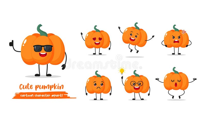 Funny Pumpkin Cartoon Character Set with Different Face Expression ...
