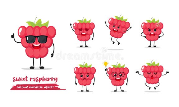 Funny Raspberry Cartoon Character Set Stock Vector - Illustration of ...
